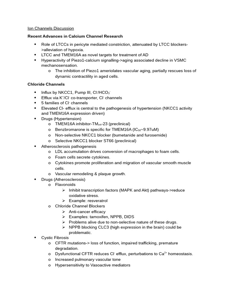 Ion Channels Discussion | PDF | Calcium In Biology | Atherosclerosis