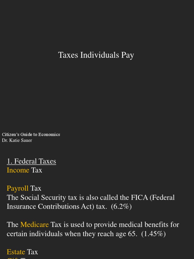 Taxes Individuals Pay: Citizen's Guide To Economics Dr. Katie Sauer ...