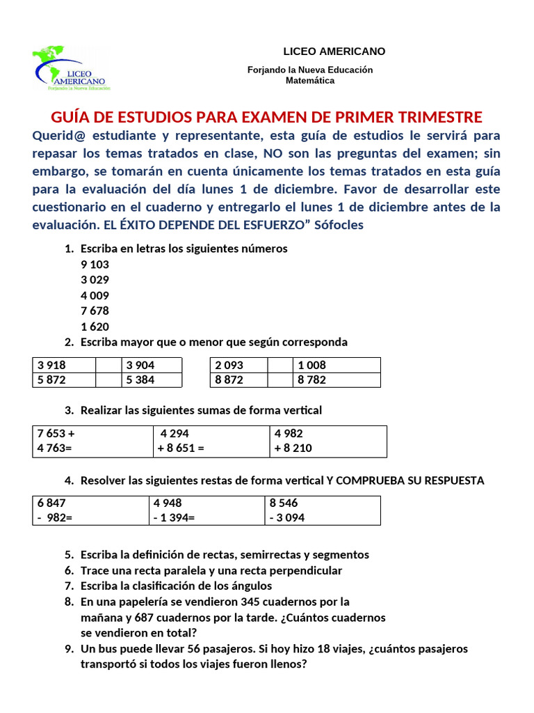 Guia de Estudios. Cuarto. Primer Trimestre | PDF