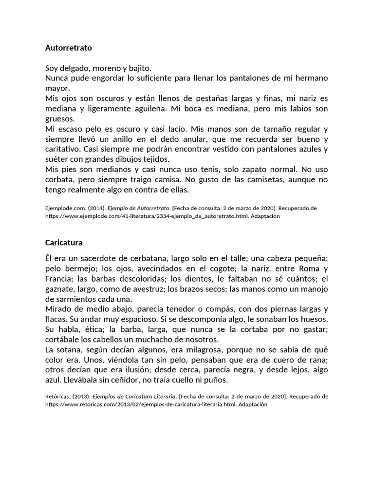 Ejemplos de Autorretrato y Caricatura 1 | PDF
