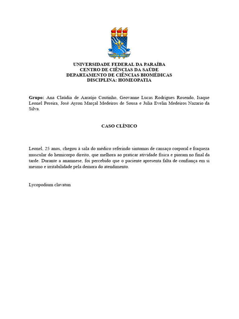 Caso Clínico (Homeopatia) | PDF