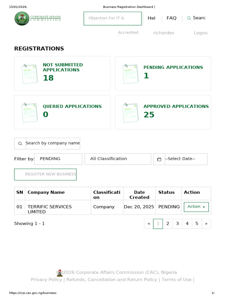 Business Registration Status Dashboard | PDF