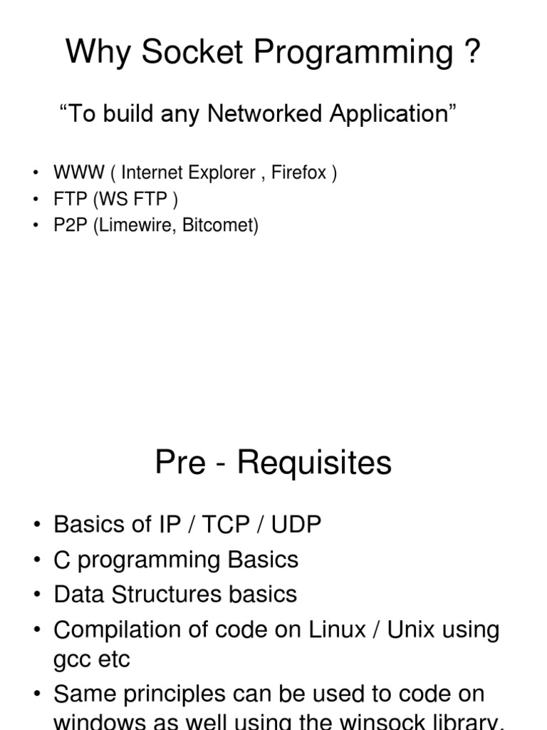 Why Socket Programming ?: "To Build Any Networked Application" | PDF ...