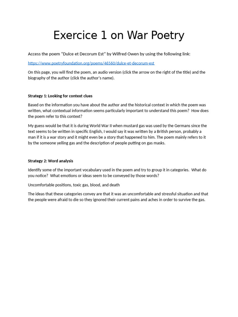 Exercice 1 On War Poetry | PDF | Poetry | Human Communication
