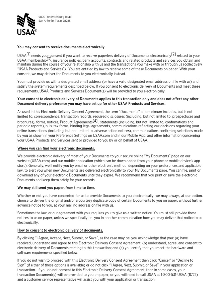 USAA Electronic Document Delivery Consent | PDF