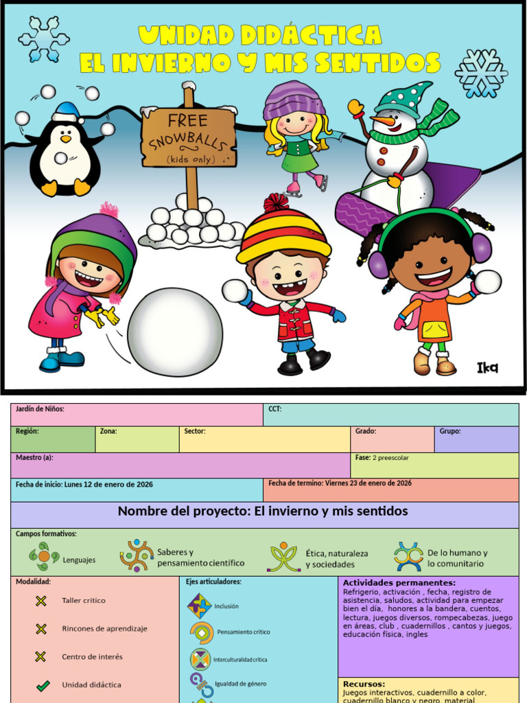 Proyecto Educativo: El Invierno y Mis Sentidos | PDF | Aprendizaje ...