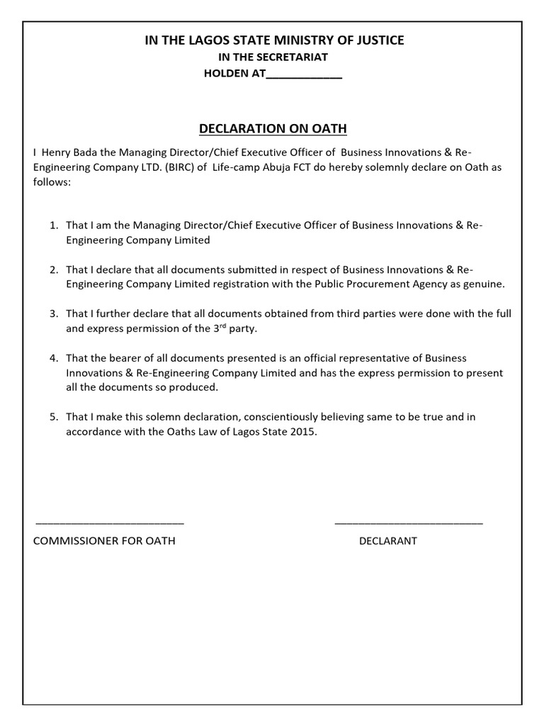 Contractor Registration - Declaration of Oath | PDF