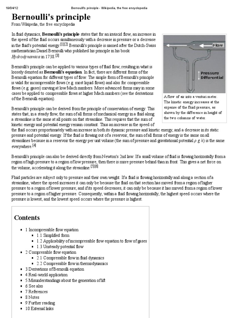 Bernoulli's Principle | PDF | Fluid Dynamics | Lift (Force)