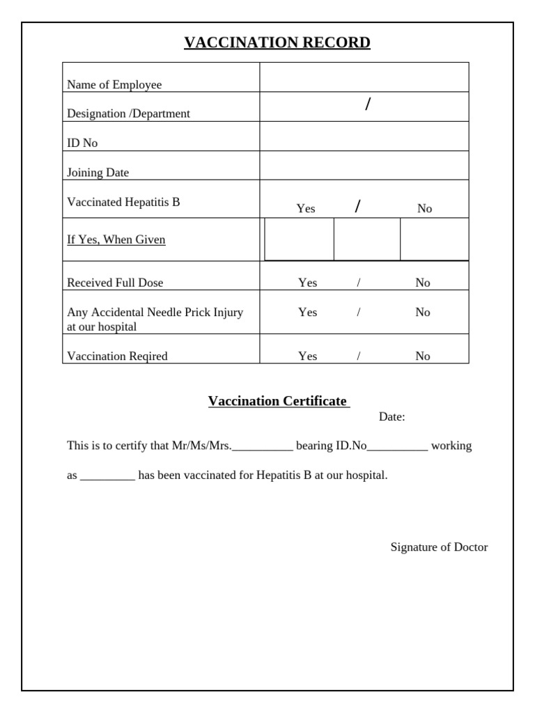 Hepatitis B Vaccination Record Template | PDF