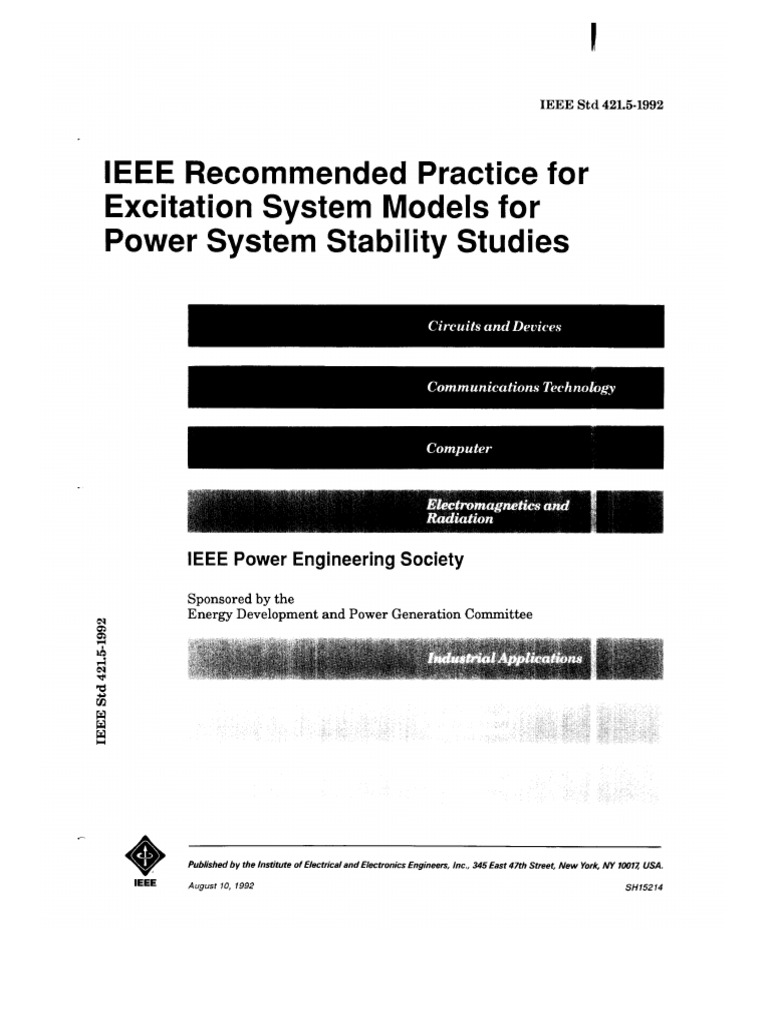 IEEE Std 421.5-1992 Excitation System Models | PDF