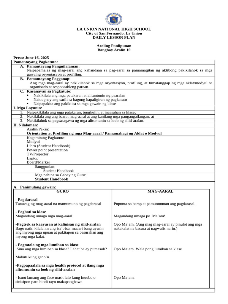Grade 10 First Quarter Module 1- June 16-20 | PDF