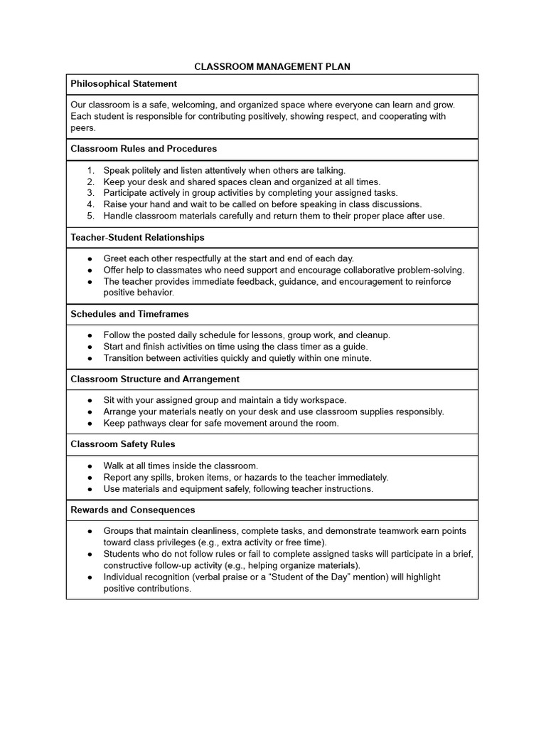 Effective Classroom Management Plan | PDF