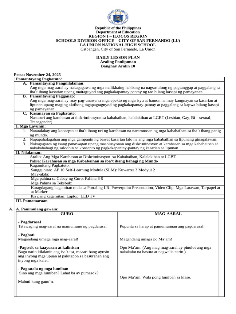 GRADE 10 THIRD QUARTER MODULE 2 - NOVEMBER 24, 2025- DEMO TEACHING | PDF