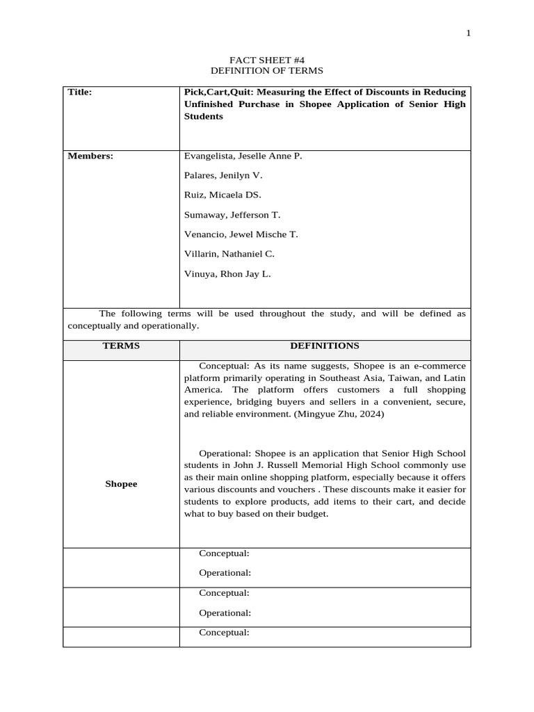 Group 4 FACT SHEET 4 Definition of Terms | PDF