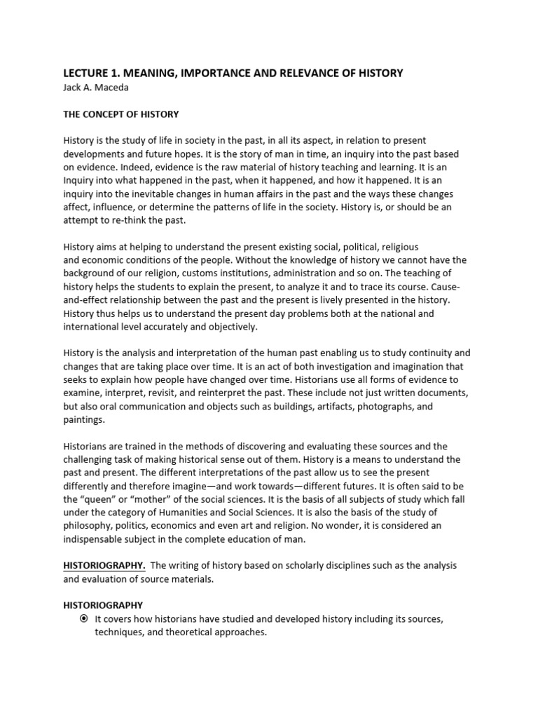 Understanding History's Importance and Scope | PDF | Historian ...