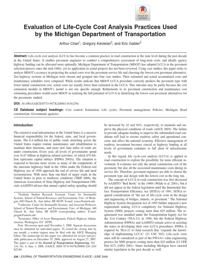 Chan Et Al 2008 Evaluation of Life Cycle Cost Analysis Practices Used ...