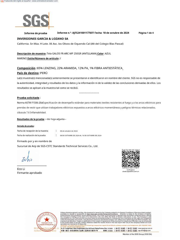 TEST REPORT - Norma ASTM F1506-20a - Especificación de Desempeño ...