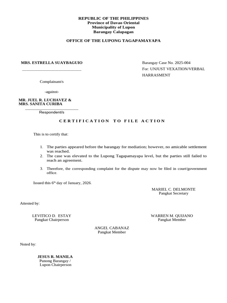 98315996 Certificate to File Action Format | PDF
