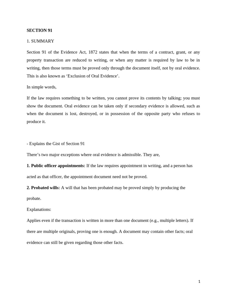 Understanding Section 91 of the Evidence Act | PDF | Parol Evidence ...