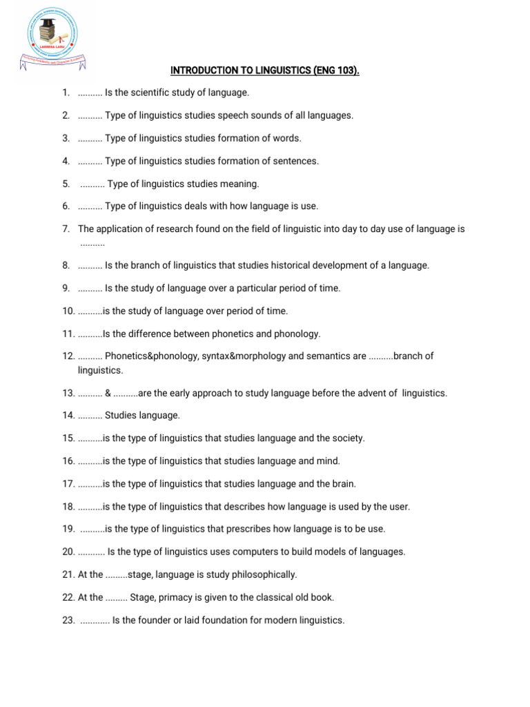 Eng 103(Introduction to Linguistics) Questions and Answers Lassed | PDF