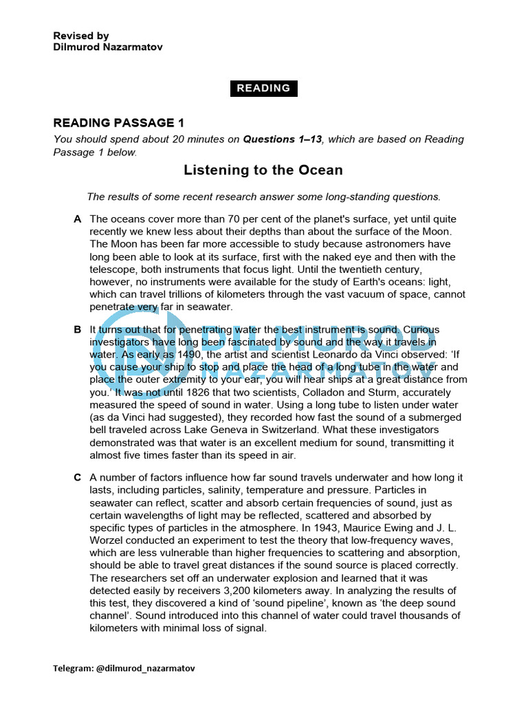 2.1 - Listening to the Ocean | PDF | Oceans | Sound
