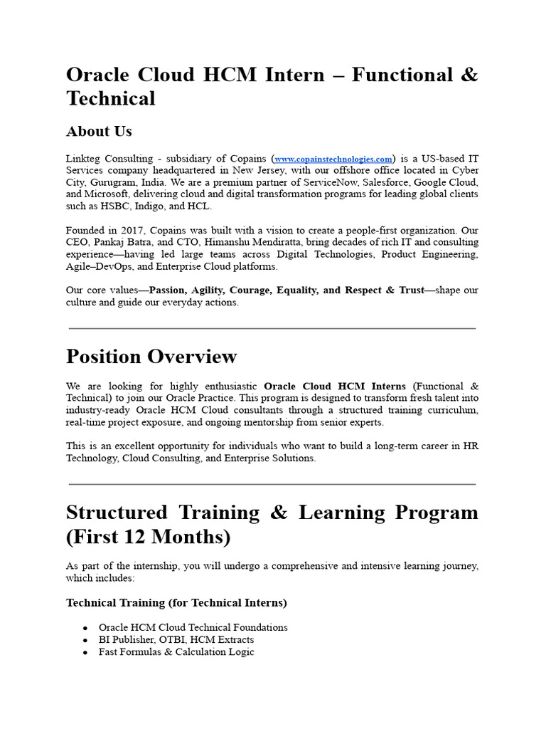JD-Oracle Cloud HCM Intern.docx (2) | PDF | Oracle Corporation | Human ...