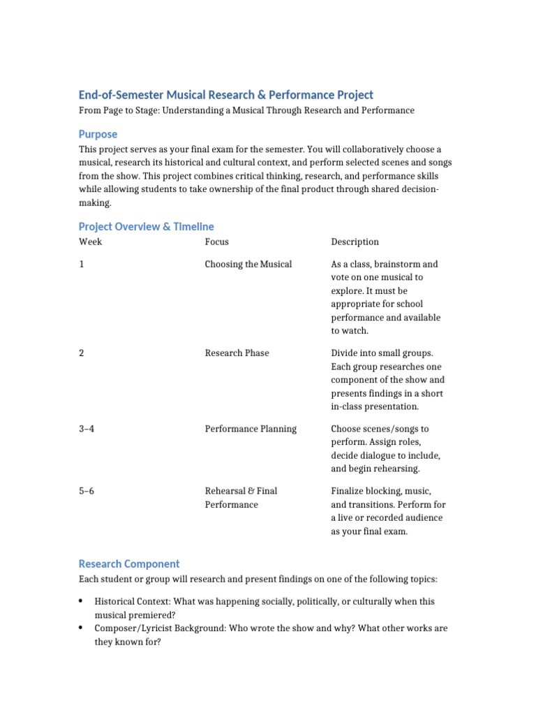 End of Semester Musical Research and Performance Project | PDF ...