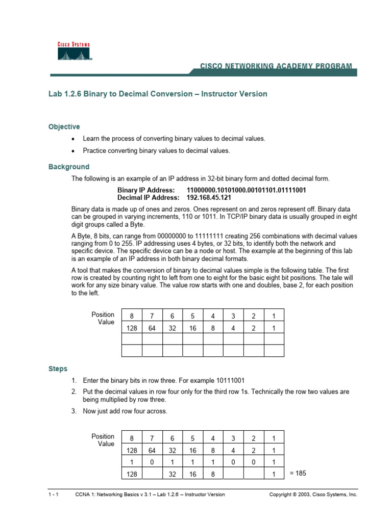 CCNA1 Lab Inst 1 2 6 En | PDF | Bit | Computing