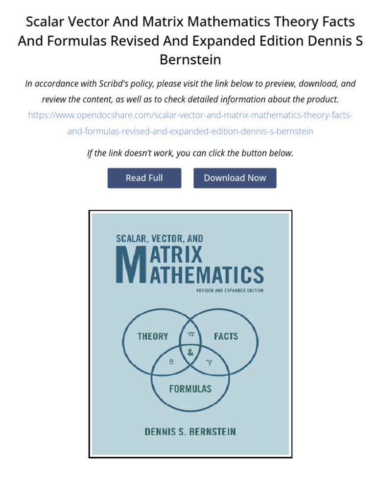 Scalar Vector And Matrix Mathematics Theory Facts And Formulas Revised ...