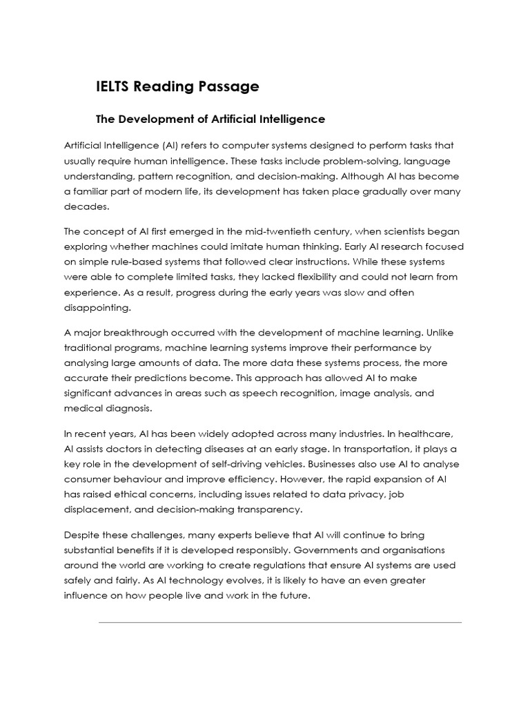 IELTS Reading Passage | PDF | Artificial Intelligence | Intelligence ...