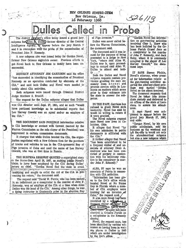 1968 Newspaper Clippings | Warren Commission | Testimony