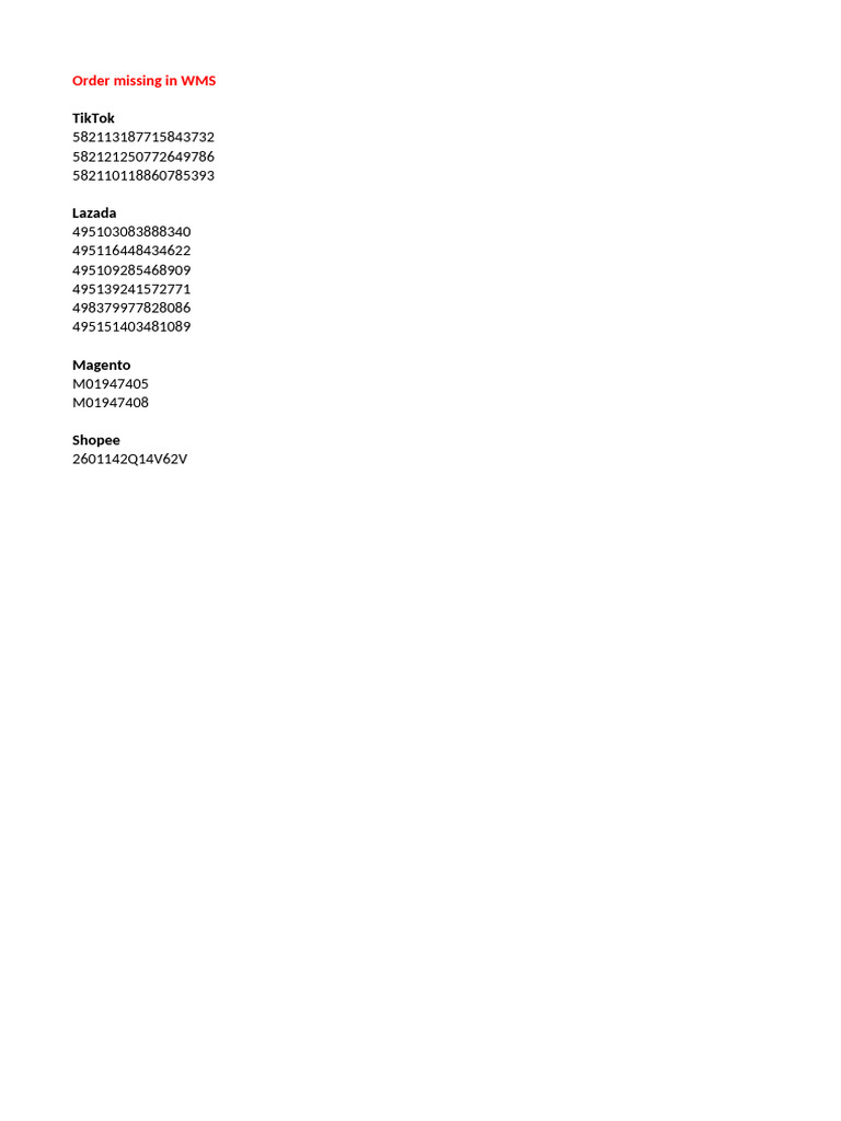 Order Missing in WMS | PDF