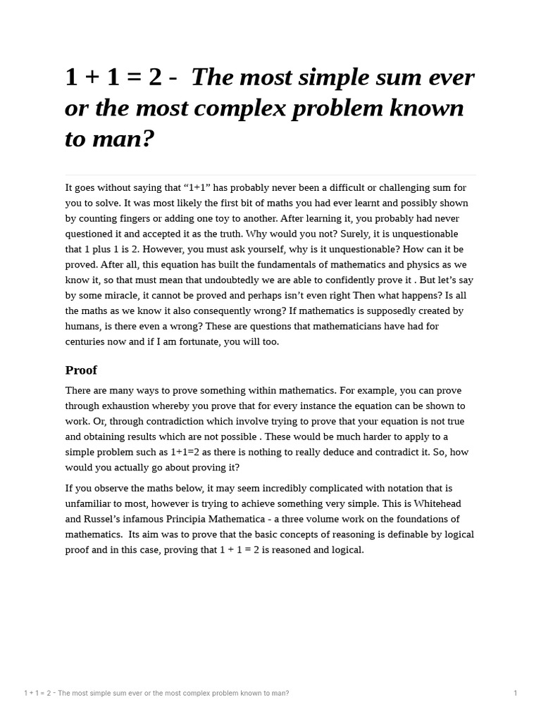 1 1 2 the Most Simple Sum Ever or the Most Complex Problem Known to Man ...