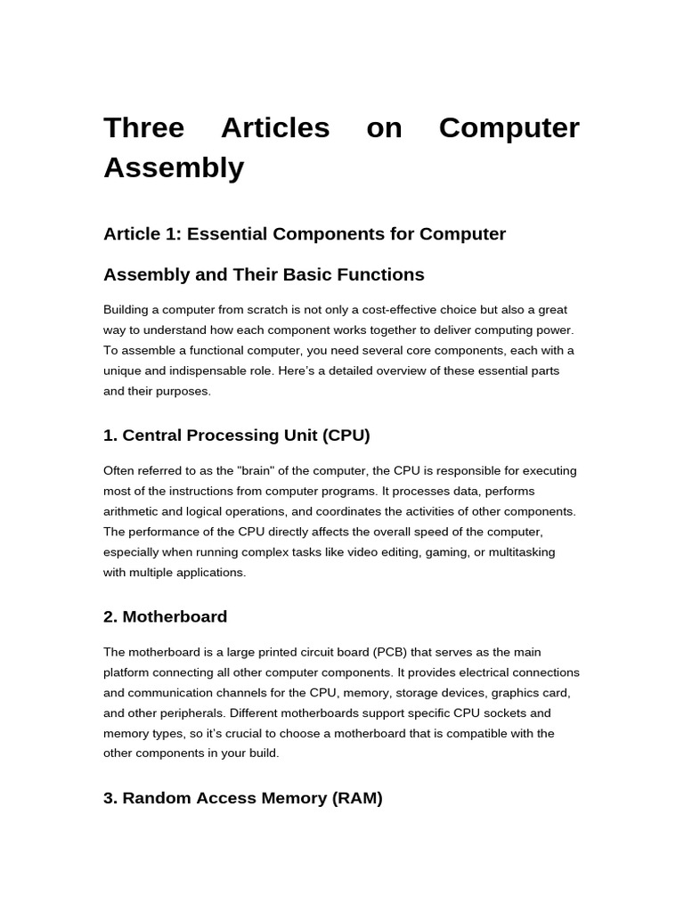 Three Articles on Computer Assembly | PDF | Random Access Memory ...