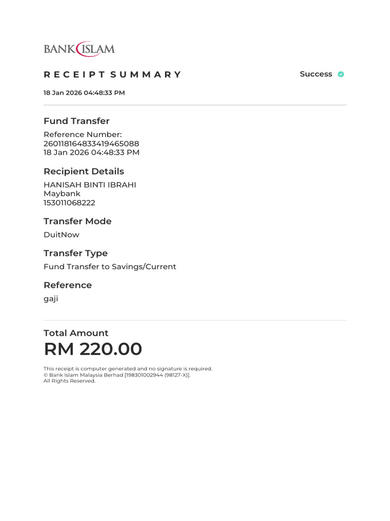 Fund Transfer Receipt Summary | PDF