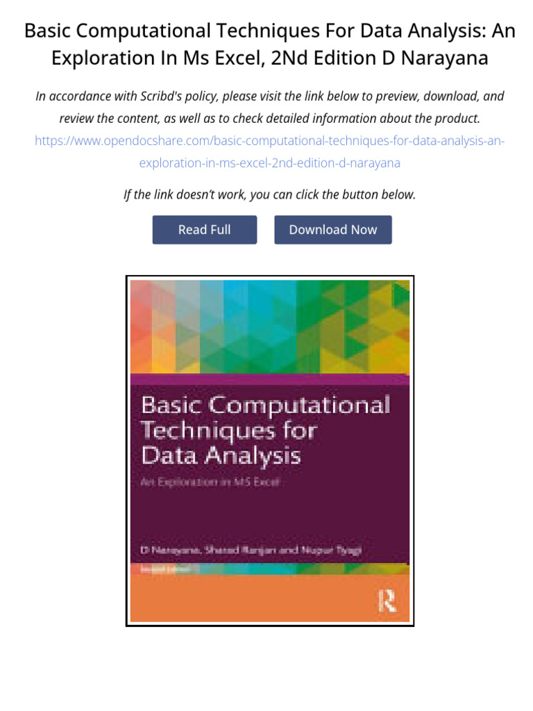 Basic Computational Techniques for Data Analysis: An Exploration in MS Excel, 2nd Edition D ...