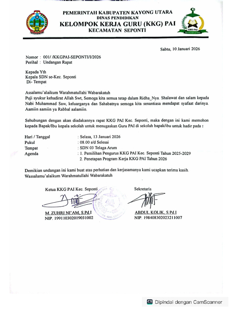 Undangan Pembentukan Pengurus KKG PAI | PDF