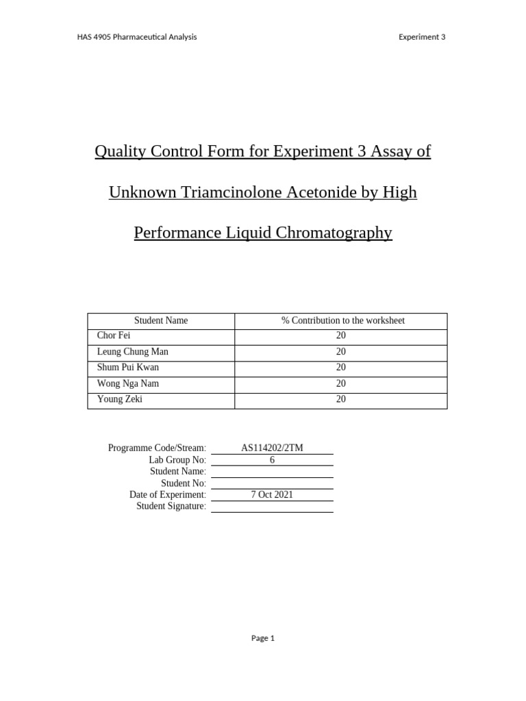 Experiment 3 QC Form_final | PDF | High Performance Liquid ...