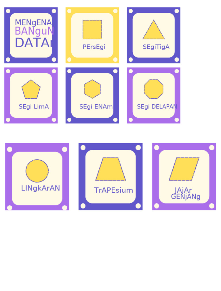 Mengenal Bangun Datar Kartu Pengingat Biru Kuning Geometri Ilustrasi | PDF
