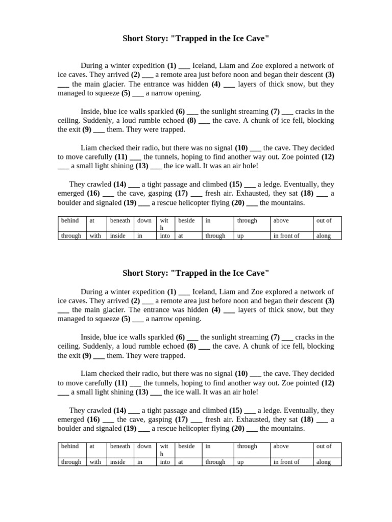 Trapped_in_the_Ice_Cave_Preposition_Story | PDF | Ice | Glacier
