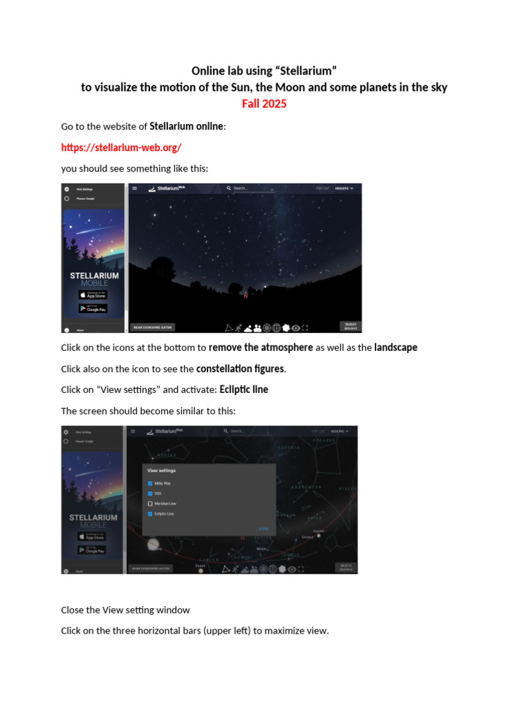 Online Assignment Motion of Sun and Moon and Planets in Stellarium F25 ...