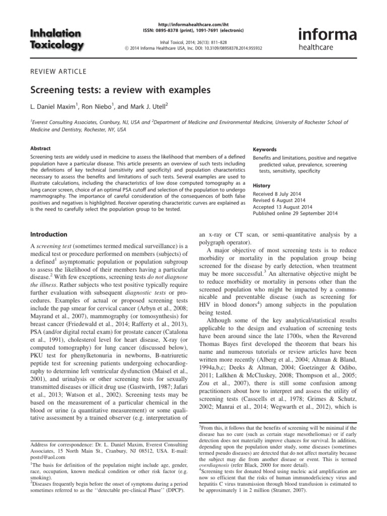 Overview of Medical Screening Tests | PDF | Sensitivity And Specificity ...