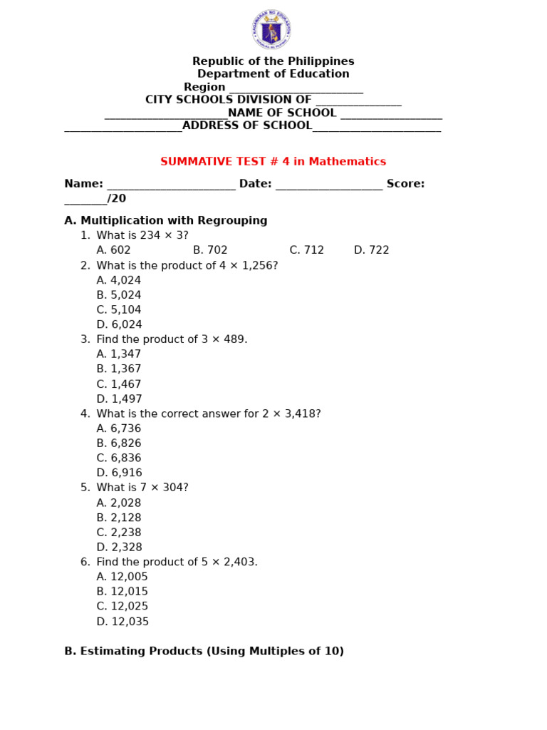 Summative Math Test for Grade Students | PDF | Chess | Chess Theory