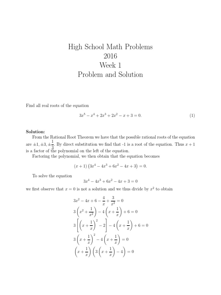 4-Math Problems for High School Students | PDF | Factorization | Square ...