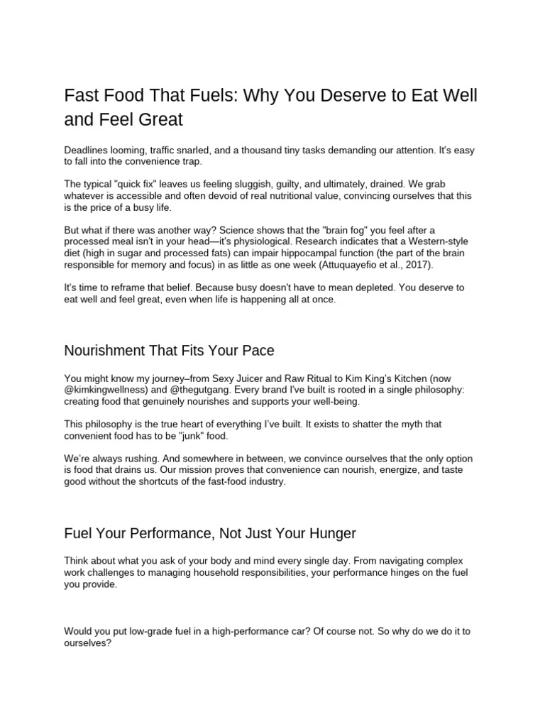 Fast Food That Fuels_ Why You Deserve to Eat Well and Feel Great | PDF