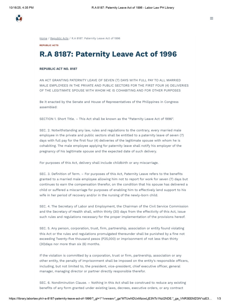 Paternity Leave | PDF | Parental Leave | Labour Law