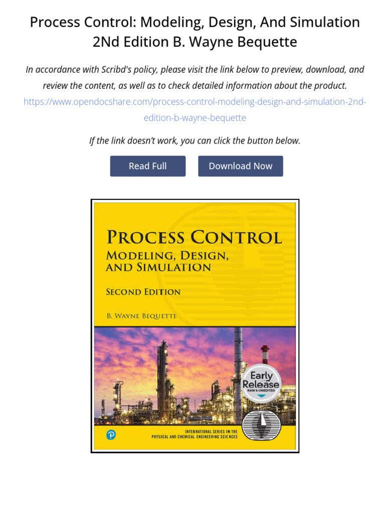 Process Control: Modeling, Design, and Simulation 2nd Edition B. Wayne Bequette | PDF