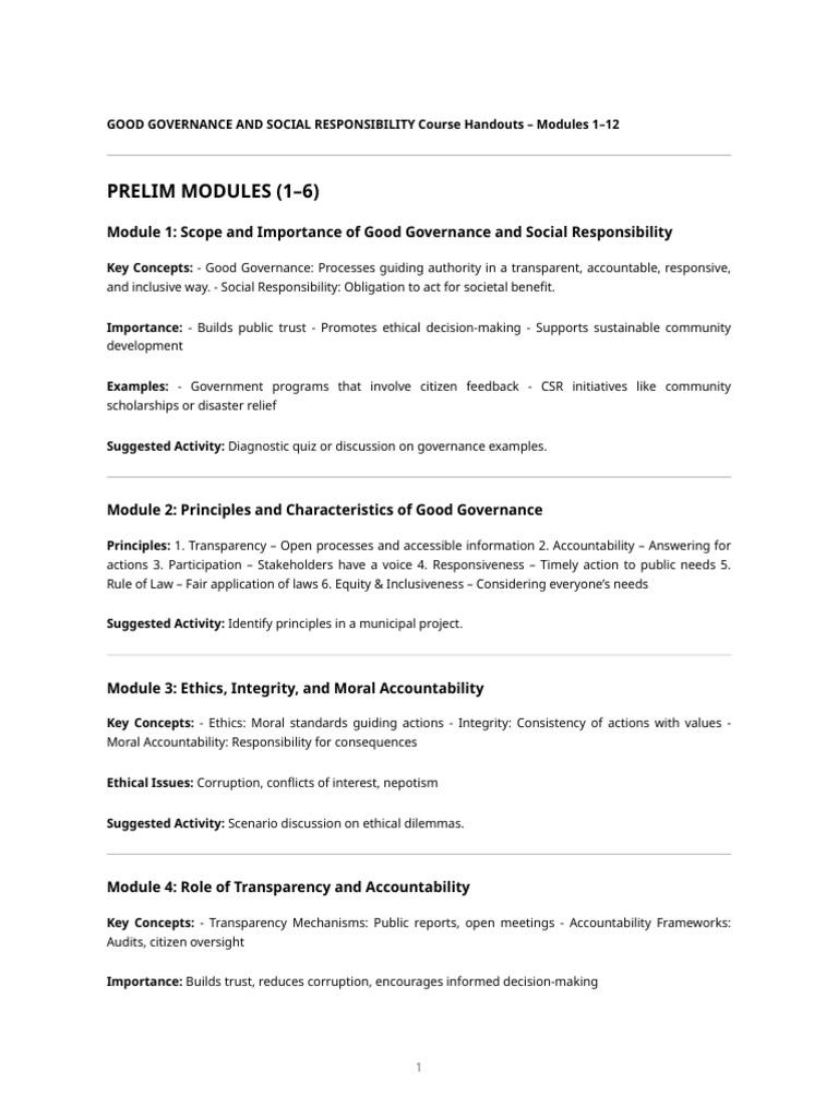 Good Governance Handouts | PDF | Governance | Accountability