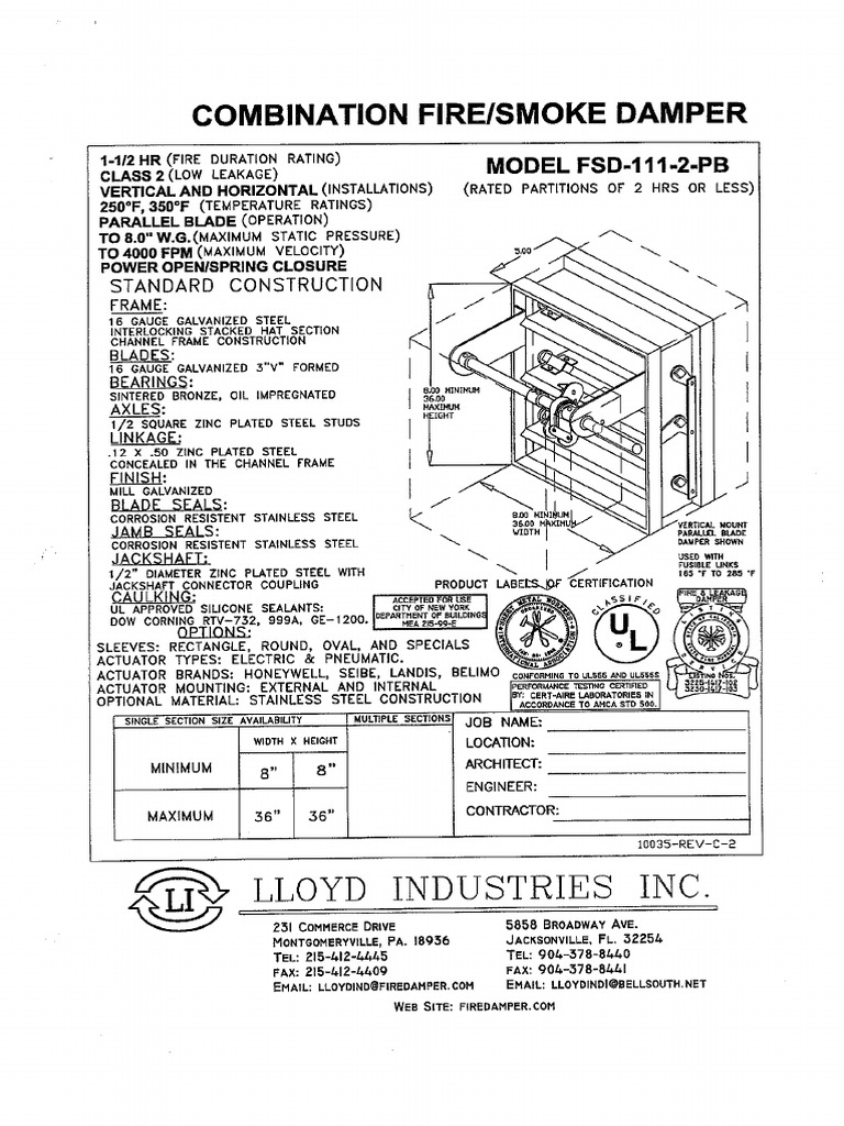 Lloyd Fire & Smoke Damper Catalogue | PDF