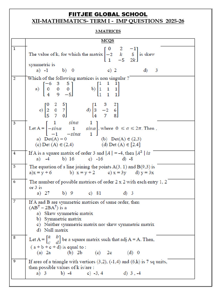 3. Matrices Worksheet | PDF